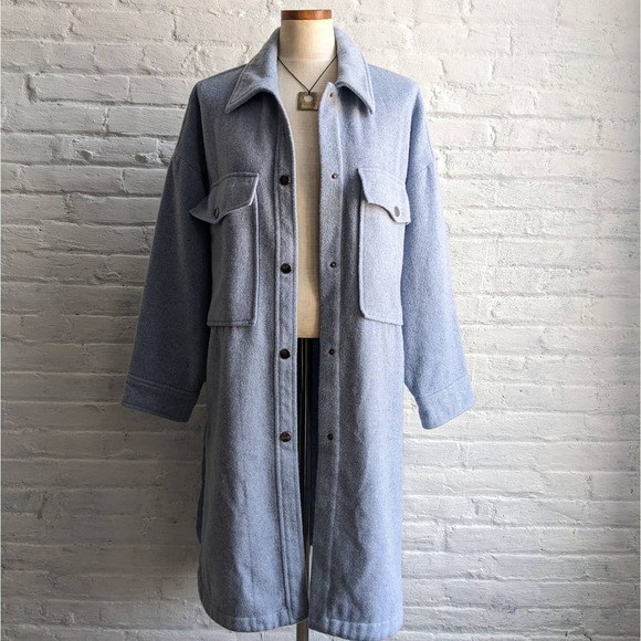 Zara | Jackets & Coats | Zara Pastel Blue Wool Shacket Oversize Long ...